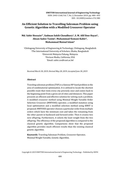 pdf an efficient solution to travelling salesman problem using genetic algorithm with modified