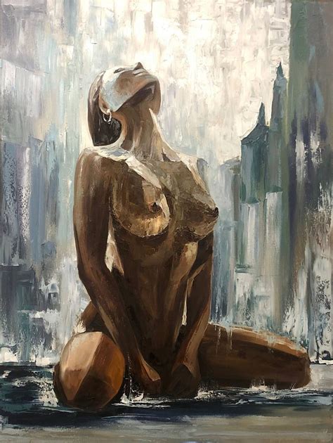 Beautiful Naked Woman Erotic Art Nude Painting Black And Gold 2021