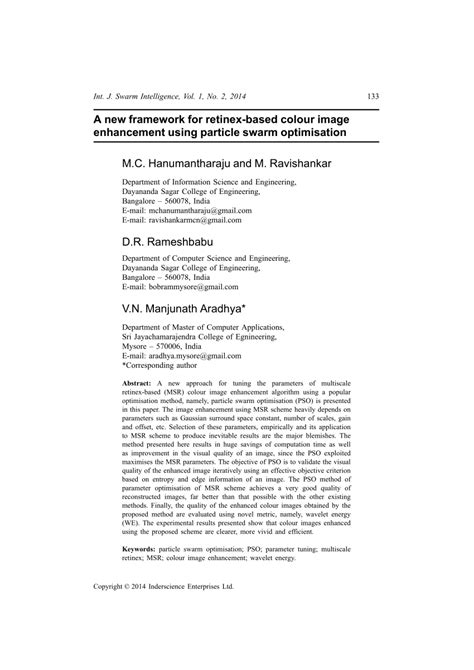 pdf a new framework for retinex based colour image enhancement using particle swarm optimisation