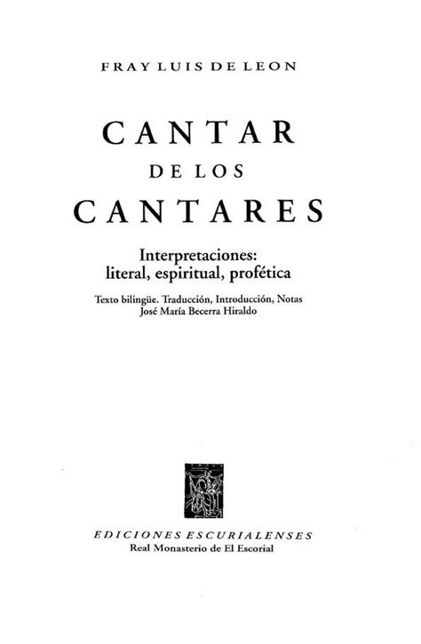 Cantar De Los Cantares Interpretaciones Literal Espiritual