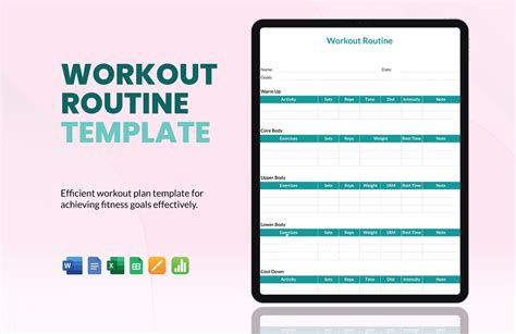 Workout Routine Template In Gdocslink Ms Excel Ms Word Numbers