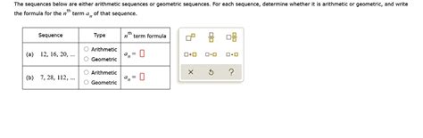 solved the sequences below are either arithmetic sequences or geometric sequences for each