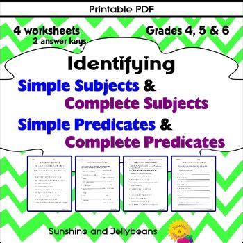 Simple Complete Subjects Predicates Worksheets Grades