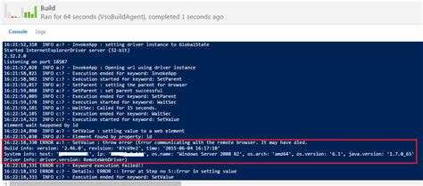 Tfsbuild Error In Selenium Tests Triggered From Batch Script In TFS