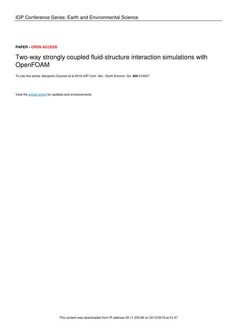 pdf two way strongly coupled fluid structure interaction simulations with openfoam