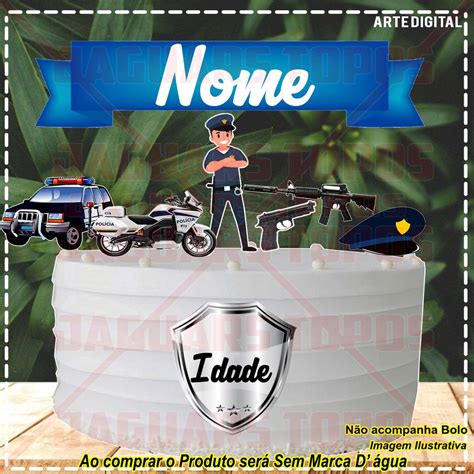 Topo De Bolo Policial Masculino Pronto No Palito Personalizado