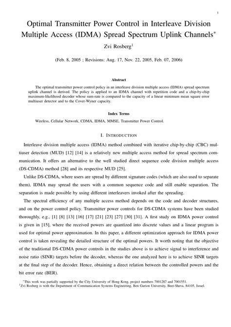 pdf optimal transmitter power control in interleave division multiple access idma spread
