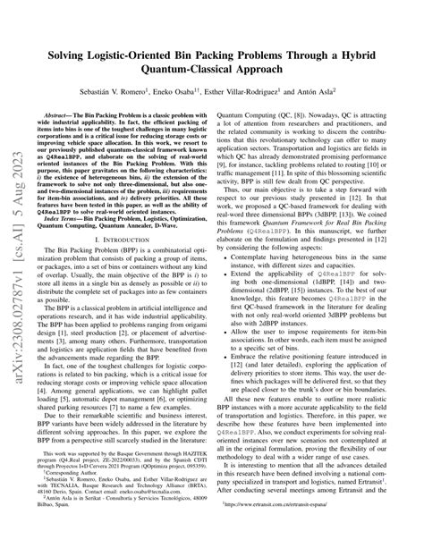 pdf solving logistic oriented bin packing problems through a hybrid quantum classical approach
