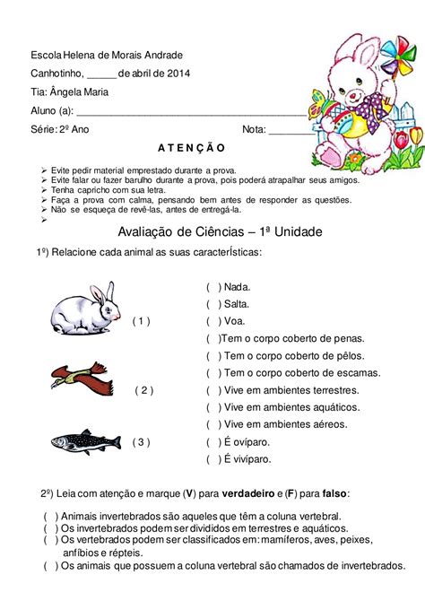 PROVA DE CIÊNCIAS 2 ANO FUNDAMENTAL ANIMAIS