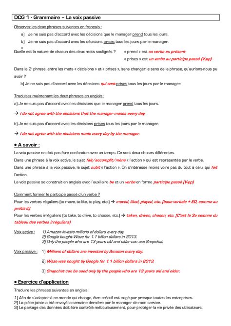 La Voix Passive Anglais Semestre 2 DCG 1 Grammaire La Voix