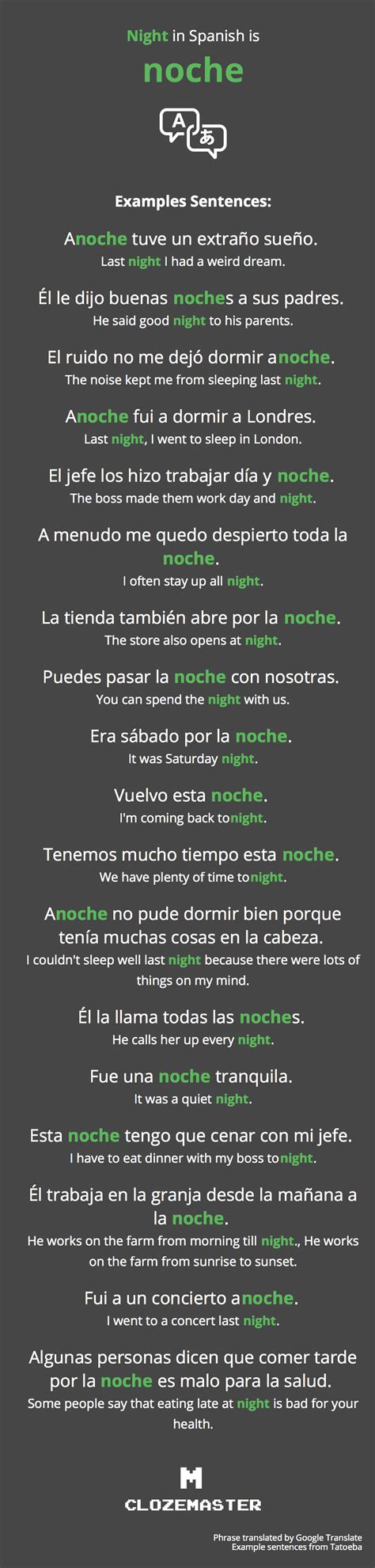 How To Say Night In Spanish Clozemaster