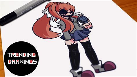 Cómo dibujar el personaje FNF MOD Monika EXE Easy paso a paso