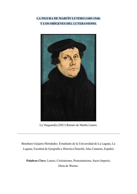 PDF LA FIGURA DE MARTÍN LUTERO 1483 1546 Y LOS ORÍGENES DEL
