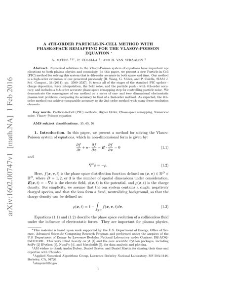 pdf a 4th order particle in cell method with phase space remapping for the vlasov poisson equation