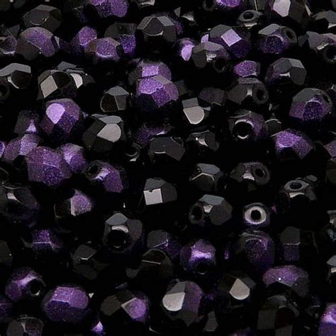 50pcs Czech Fire Polished Faceted Glass Beads Round 6mm Jet Etsy
