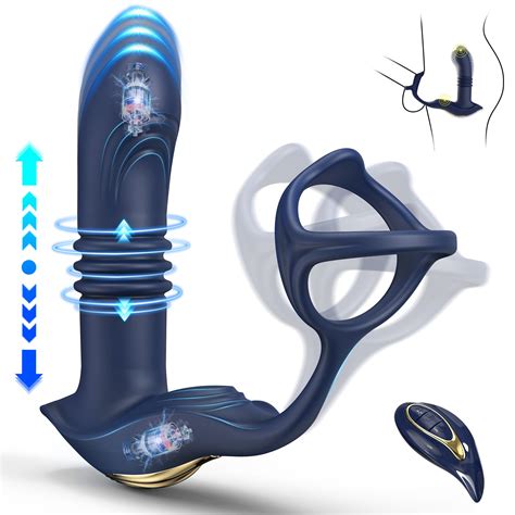 Thrusting Vibrator Anal Butt Plug Male Prostate Massager Delay Ejaculation Lock Penis Ring