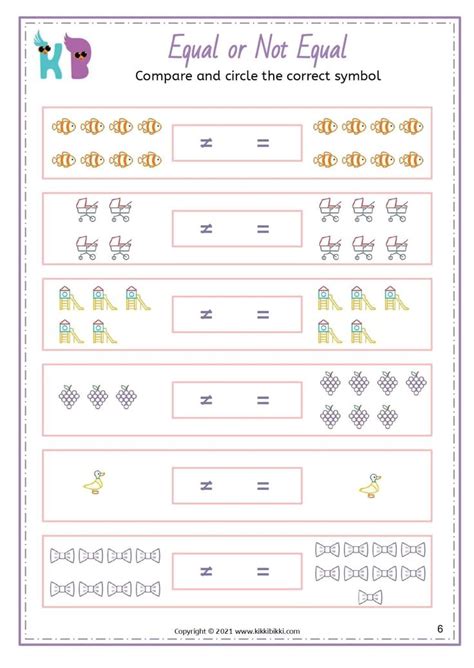 An Equal Number Worksheet With The Words Equal Or Not Equal On It And Two