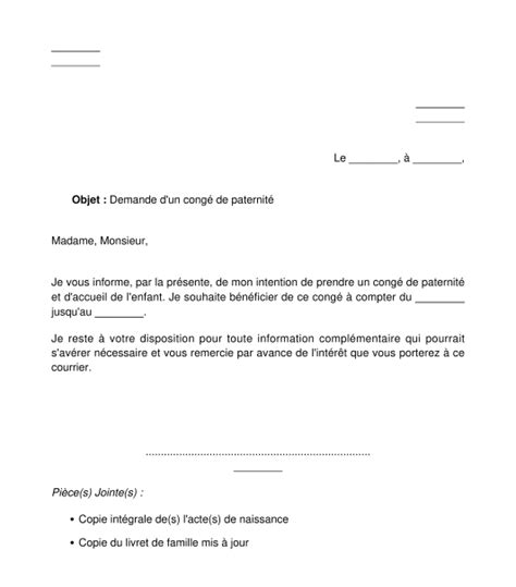 Demande De Cong De Paternit Mod Le Word Et Pdf