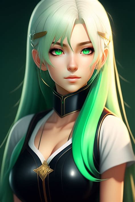 Lexica A Anime Girl Green Eyes With White Hair Very Cute