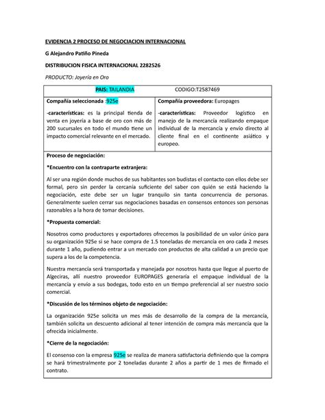 Evidencia 2 Taller Realizar EL Proceso DE Negociación Internacional Y