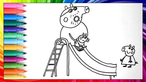 Dibuja C Mo Peppa Pig Pap Pig Y George Se Suben Al Tobog N