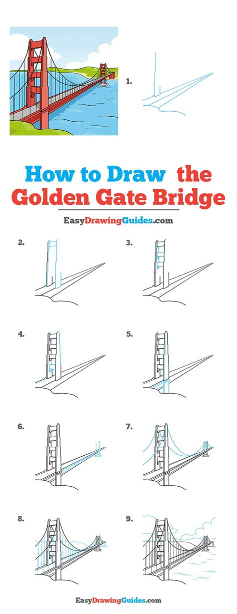 How To Draw The Golden Gate Bridge Really Easy Drawing Tutorial