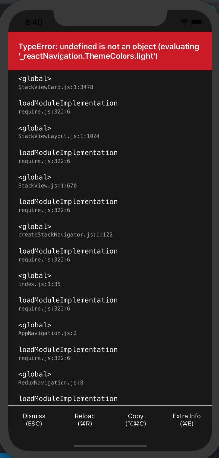 typeerror undefined is not an object evaluating reactnavigation themecolors light · issue