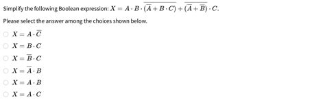 solved simplify the following boolean expression