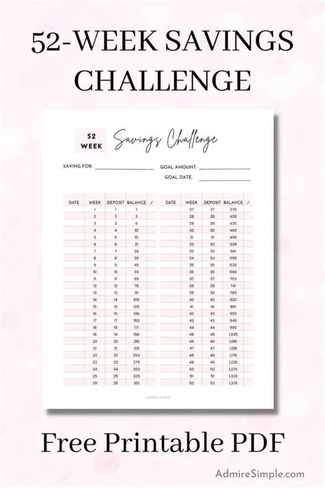 52 Week Money Saving Challenge Free Printable 52 Week Money Saving