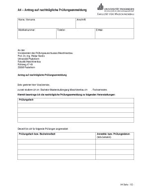 Ausfüllbar Online mb uni paderborn A4 Antrag auf nachtrgliche