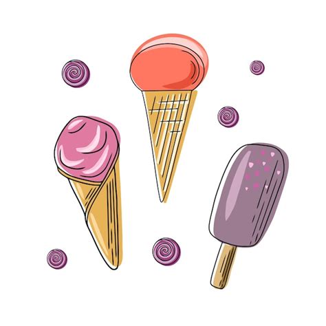 Colección completa de deliciosos helados de verano de dibujos animados