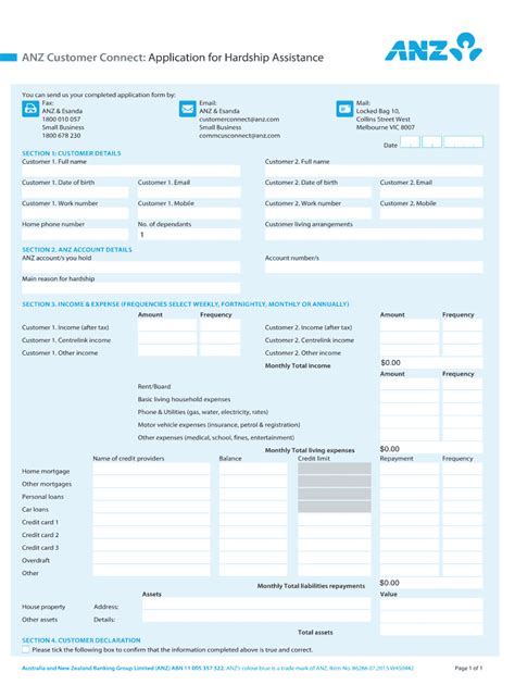 Fillable Online ANZ Customer Connect Application For Hardship