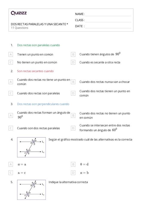 50 Rectas Paralelas Y Perpendiculares Hojas De Trabajo Para Grado 2 En