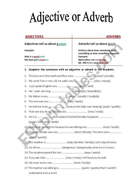 Adjective Or Adverb ESL Worksheet By Hudiska