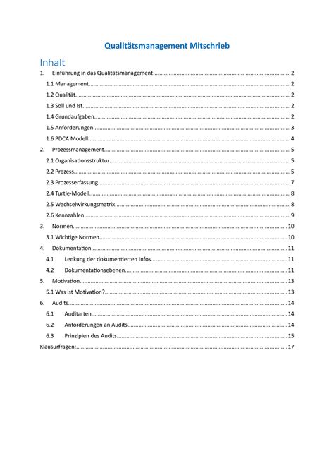 Qualitätsmanagement Zusammenfassung Qualitätsmanagement Mitschrieb