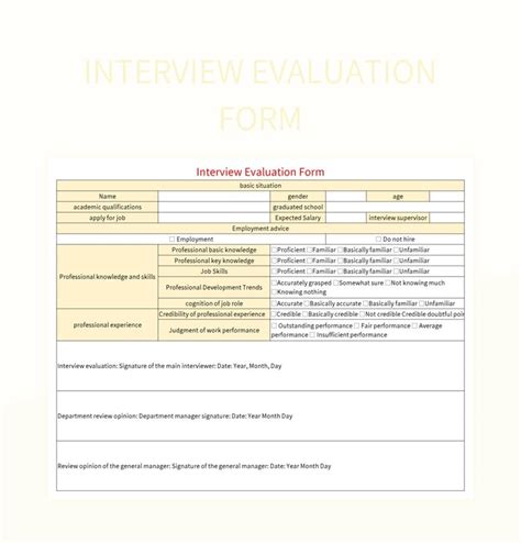 Interview Evaluation Form Excel Template And Google Sheets File For