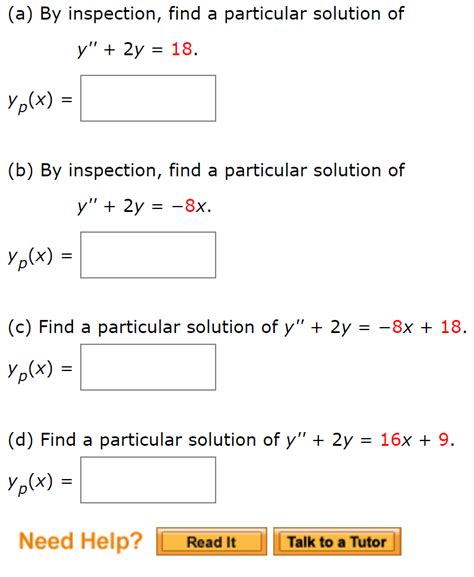 solved a by inspection find a particular solution of y
