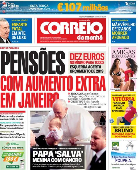Capa Correio da Manhã 21 agosto 2018 capasjornais pt