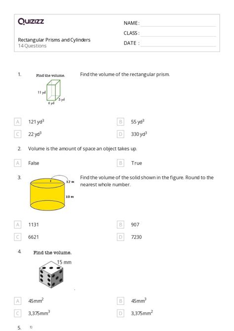 50 Volume And Surface Area Of Prisms Worksheets On Quizizz Free