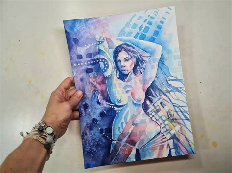 Naked Woman Body Art Original Watercolour Painting Nude Portrait Art