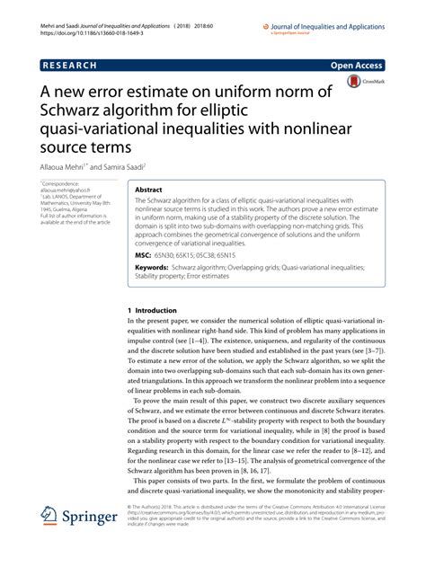 pdf a new error estimate on uniform norm of schwarz algorithm for elliptic quasi variational