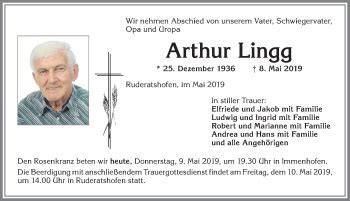 Traueranzeigen von Arthur Lingg Allgäuer Zeitung