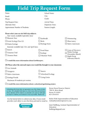 Fillable Online Field Trip Request Form Byron Forest Preserve Fax