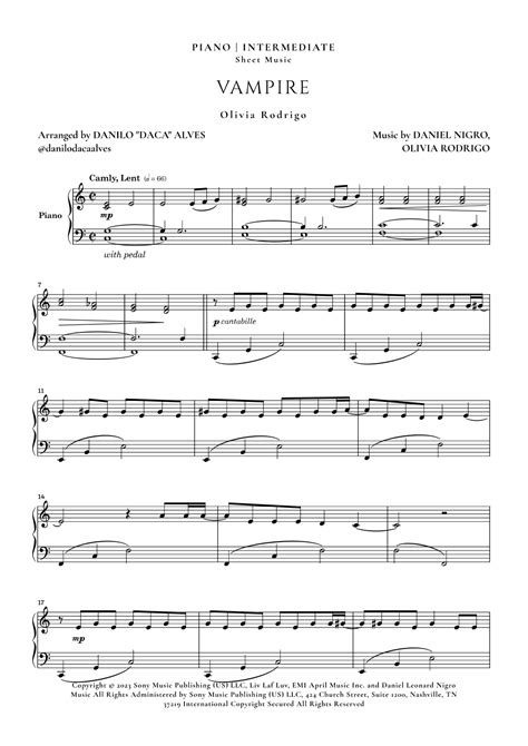 Vampire Arr Danilo Daca Alves By Olivia Rodrigo Sheet Music For