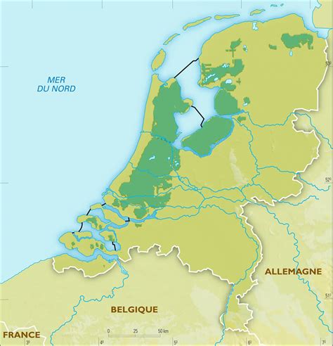 Pays Bas carte physique vierge Média Encyclopædia Universalis