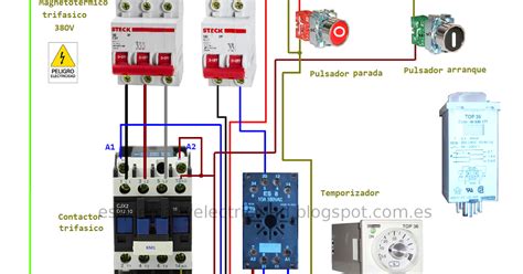 Esquemas eléctricos Motor trifasico temporizado con arranque y parada