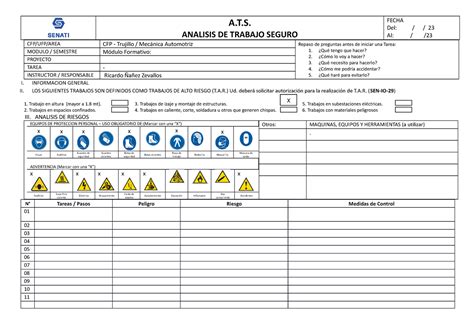 ATS EN Mecatrónica Automotriz Ñañez A T ANALISIS DE TRABAJO SEGURO