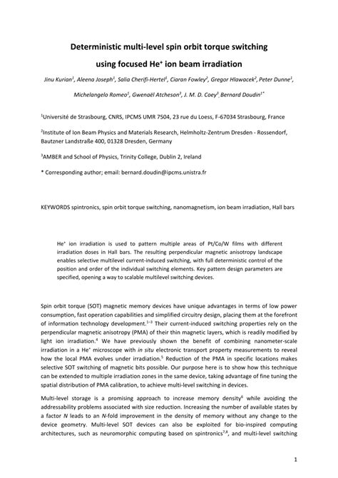 pdf deterministic multi level spin orbit torque switching using he microscopy patterning