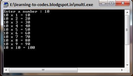 Multiplication Table In C