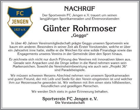 Traueranzeigen von Günter Rohrmoser Allgäuer Zeitung